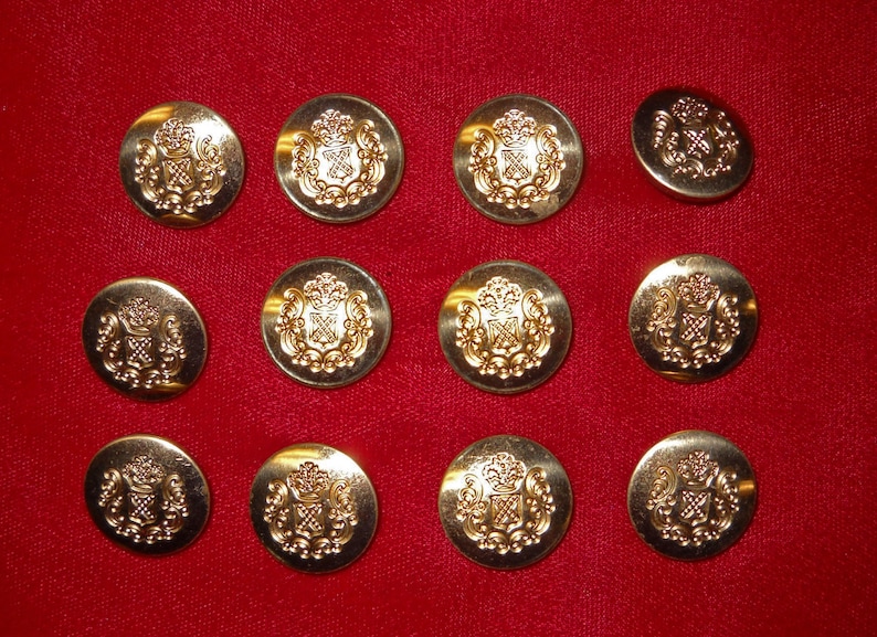 12 Gold Tone Metal Shank Buttons With Heraldry Crest Shield for ...