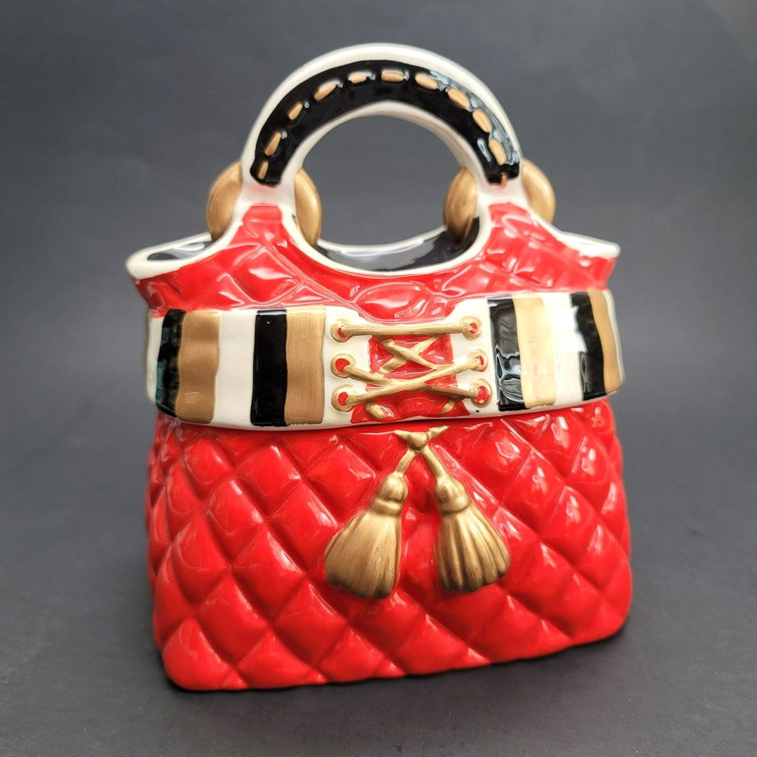 David's Cookies Red Quilted Purse Handbag Cookie Jar Collectible PD006 ...
