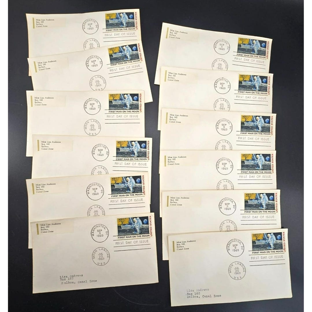 1969 First Day of Issue Moon Landing Covers With 10 Cent Postage Stamp ...