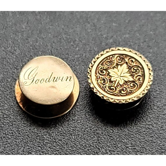 Antique Cuff Buttons Copper Gold Tone Leaf Detail Goo… - Gem