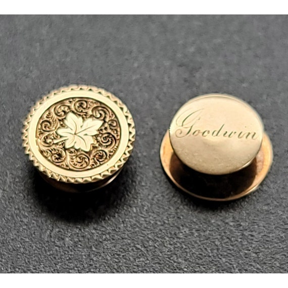 Antique Cuff Buttons Copper Gold Tone Leaf Detail Goo… - Gem
