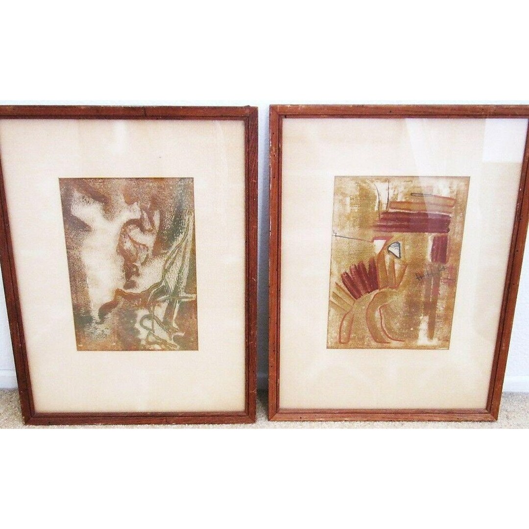 Vintage Abstract Art Set in Brown Tones With Wormwood Frames 15x20 ...