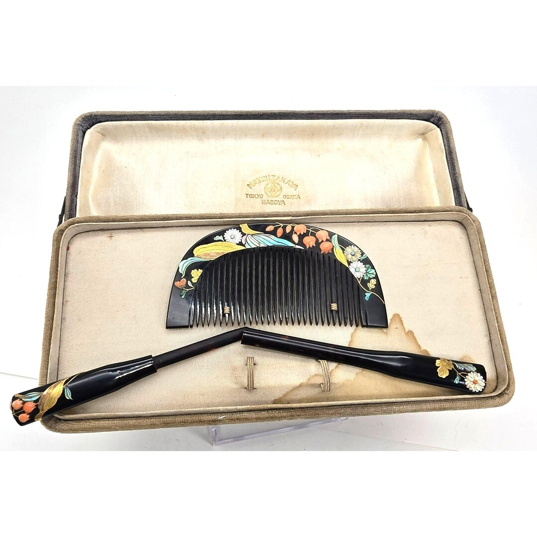 Japanese Floral Lacquer Hair Comb & Stick Set in Box Matsuzakaya ...