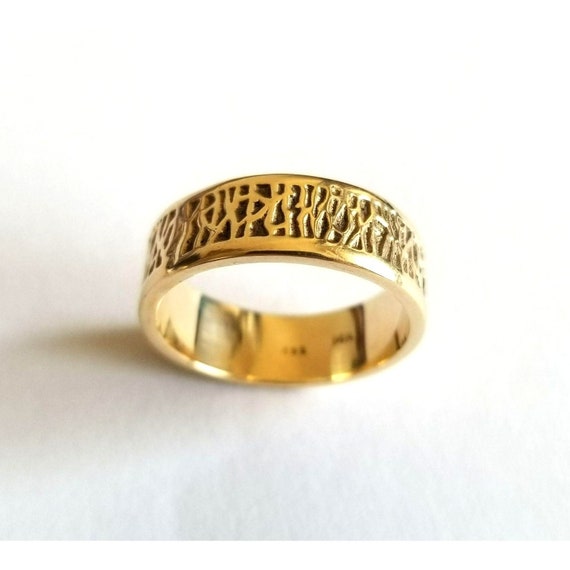 14k Gold Wedding Band Ring Custom Tree Imprint Style … - Gem
