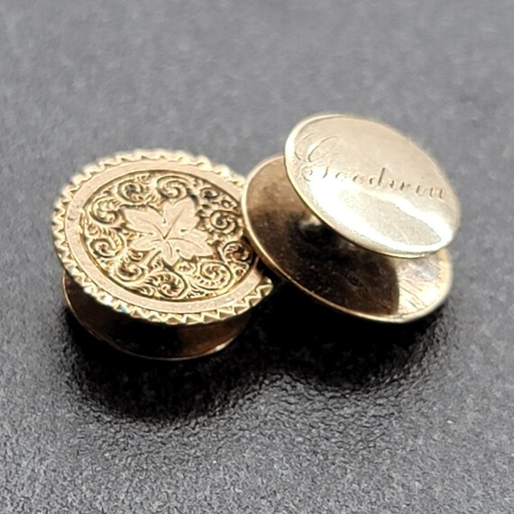 Antique Cuff Buttons Copper Gold Tone Leaf Detail Goo… - Gem