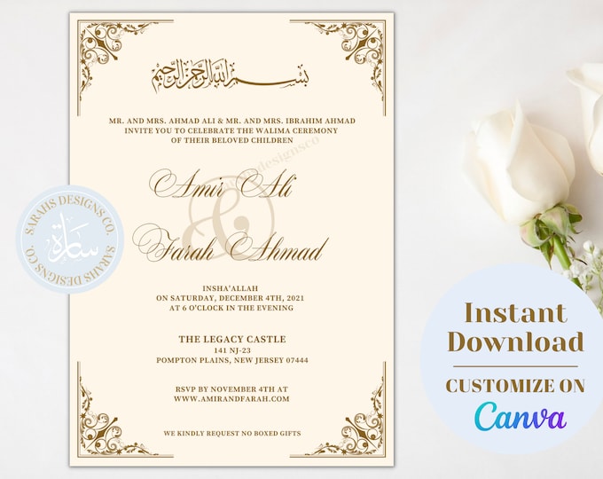 Muslim Wedding Invitation | Digital Download | Easy to Edit | Canva ...