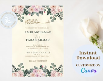 Muslim Wedding Invitation Digital Download Easy to Edit Canva Template ...