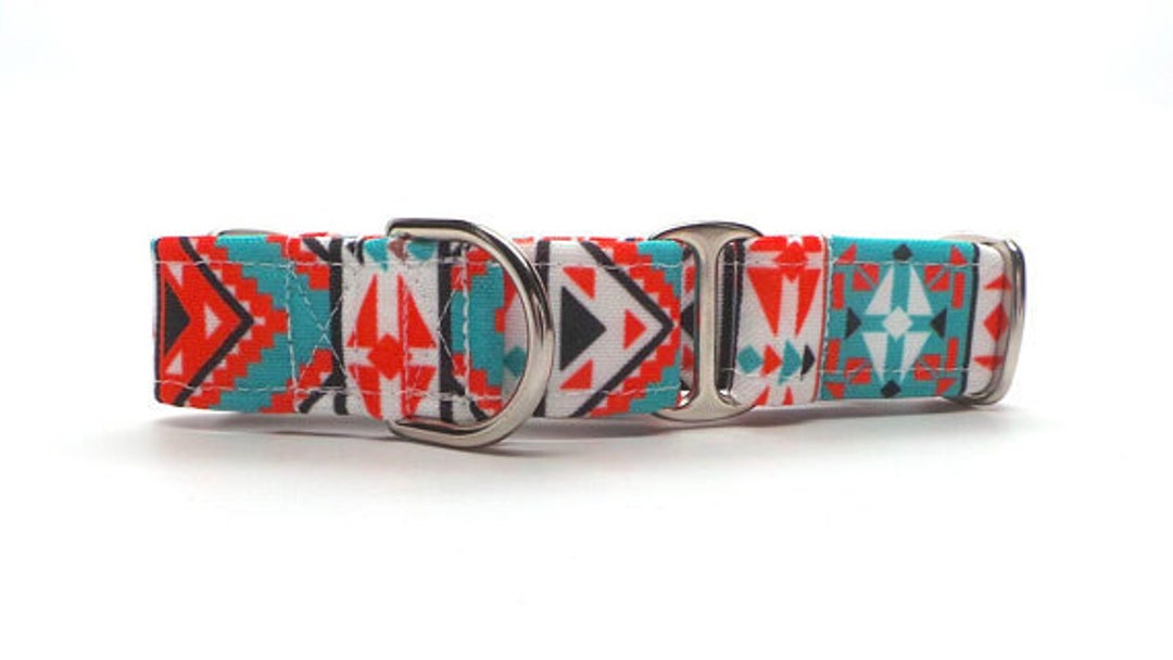 Aztec Red and Turquoise CANVAS Dog Collar martingale, Buckle or Tag - Etsy