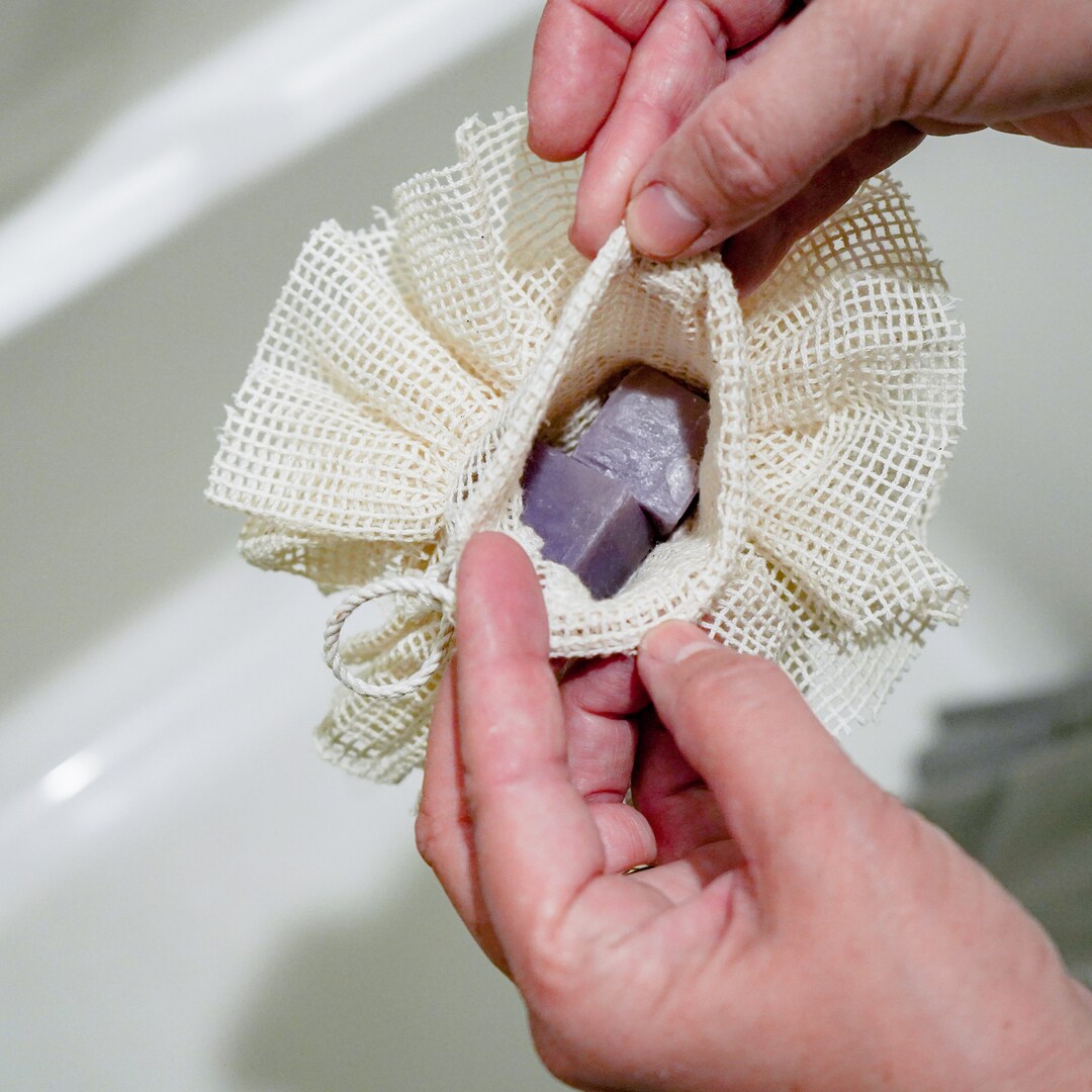 Soap Saver Pouf: Organic Cotton Plastic Free Shower Pouf With Inner ...