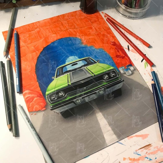 ORIGINAL Artwork Plymouth Road Runner Car Drawing | Etsy