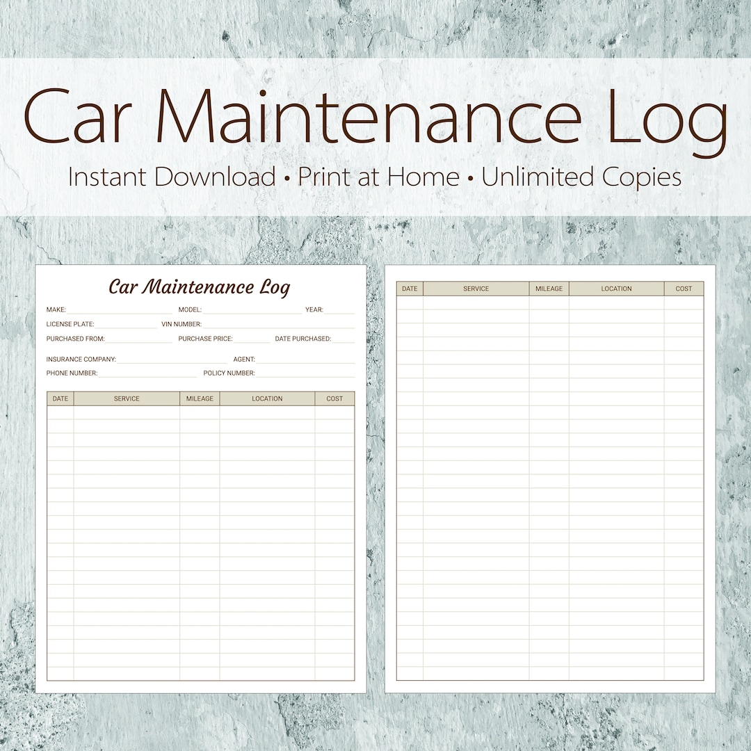 Car Maintenance Log - Digital Download - PDF - - Etsy