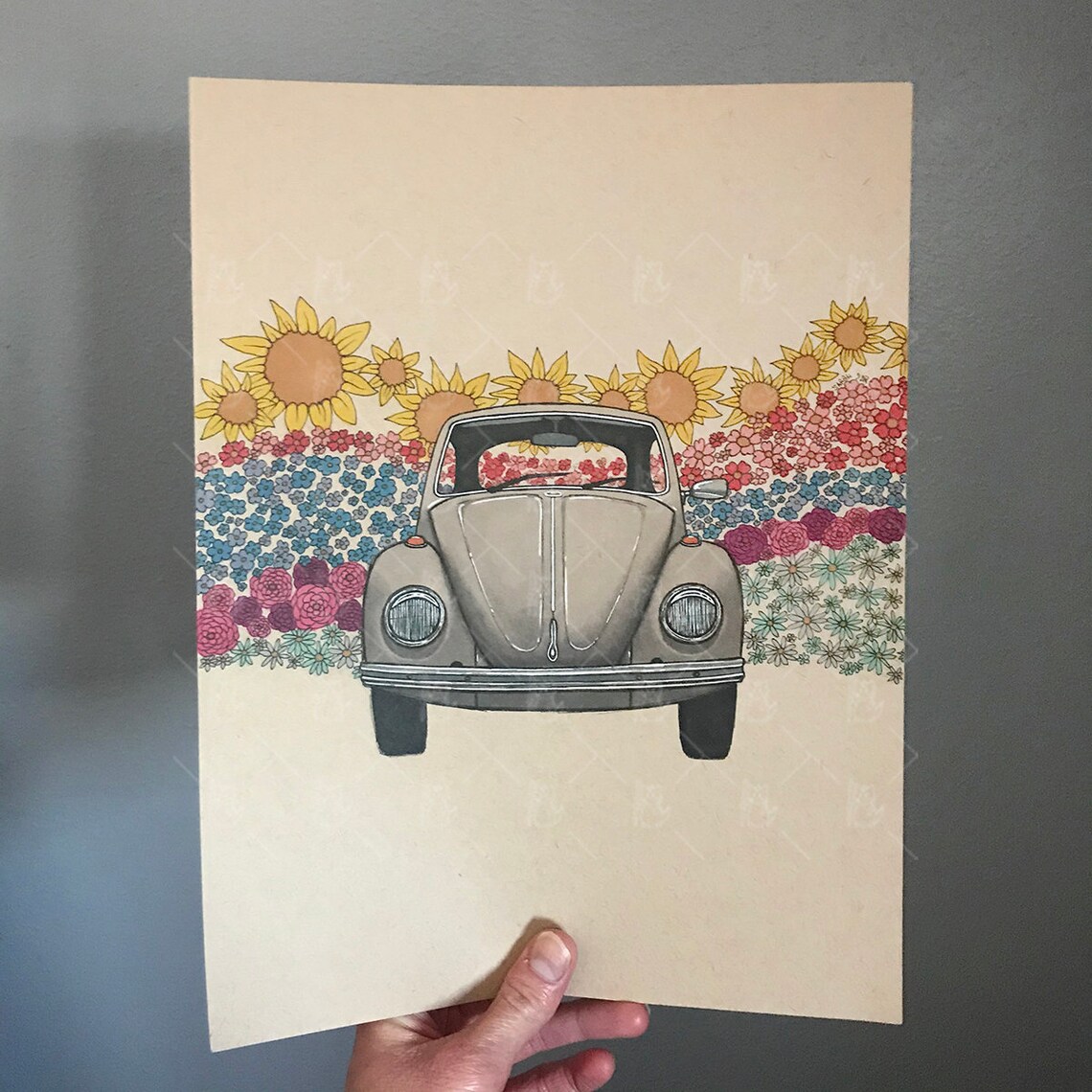 ORIGINAL Artwork - Vintage Flower Car Drawing - Automotive Decor - Etsy