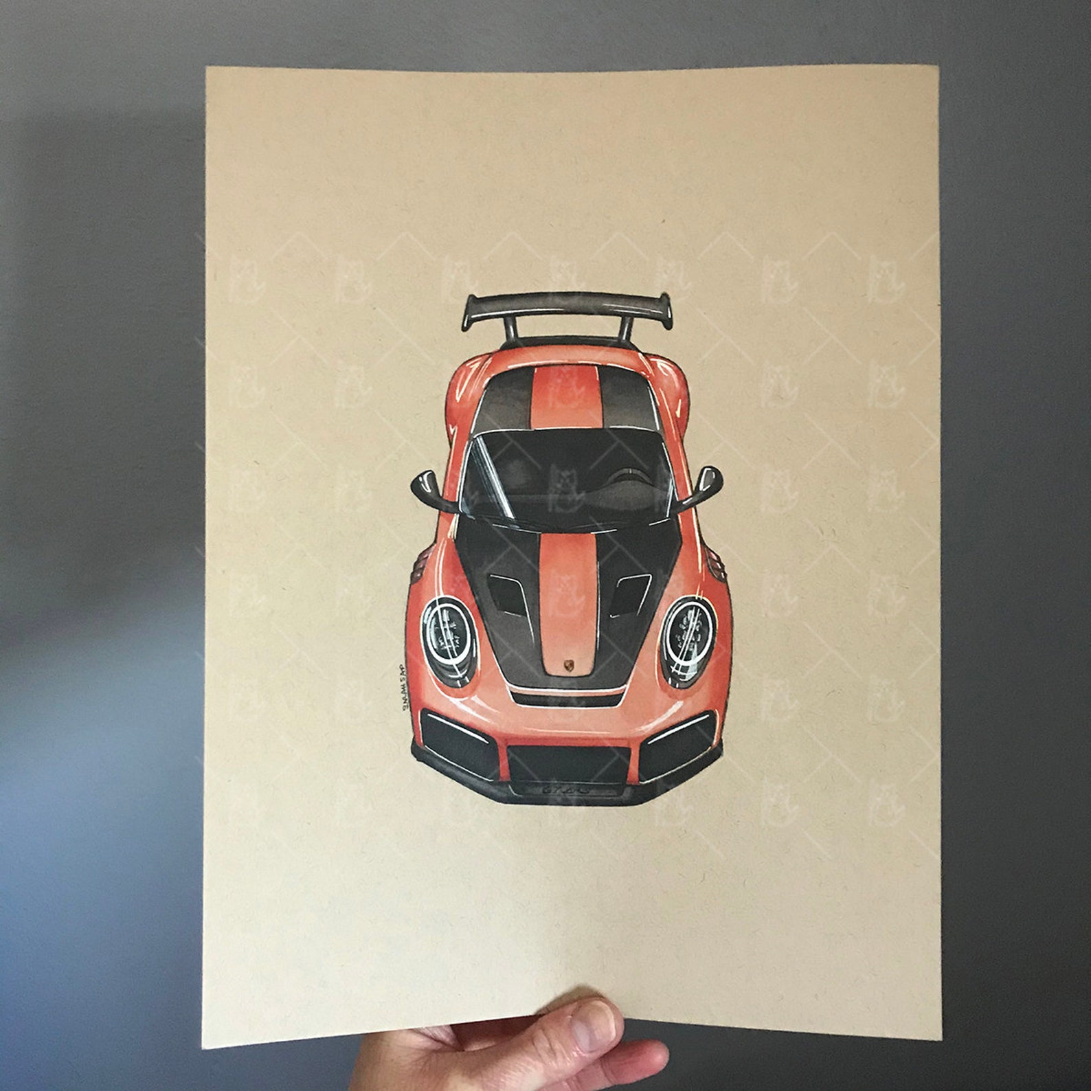 ORIGINAL Artwork - Orange Race Car Wall Art - Car Drawing - Automotive ...