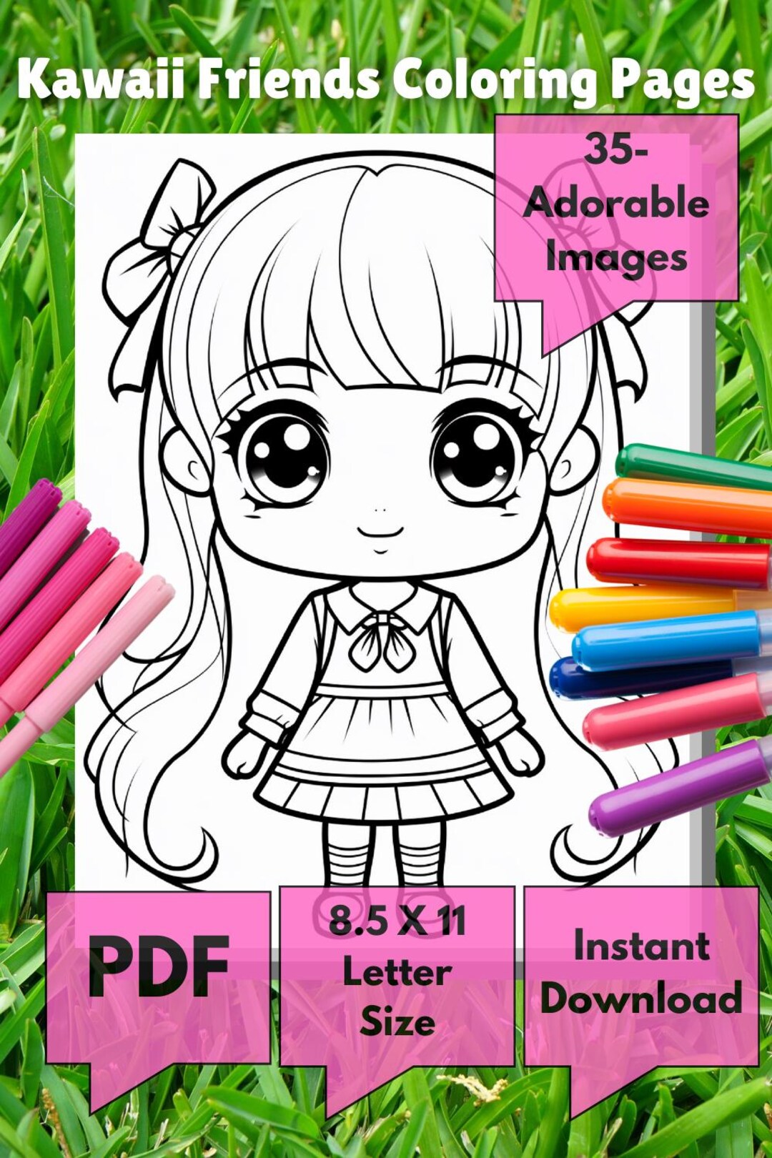 Cute Kawaii Printable Adult Coloring Pages for Mindfulness Coloring ...