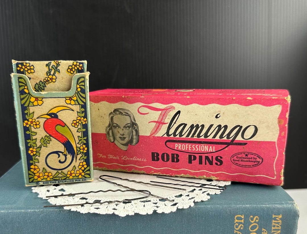 Vintage Set of Two Hair Pin Boxes, Memoribilia Flamingo Box and Antique ...