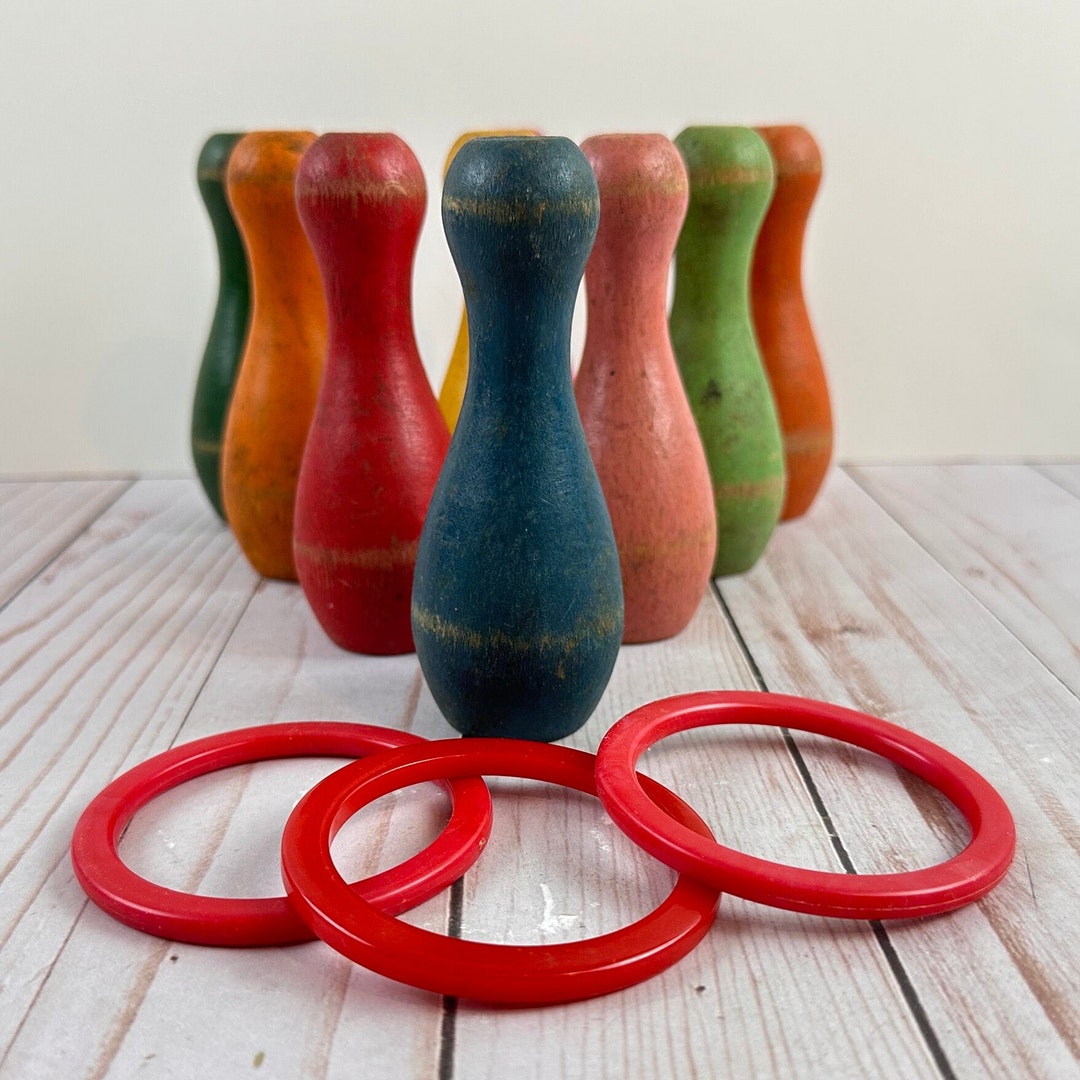 Vintage Wooden Ring Toss Game, Antique Bowling Pins, Game Theme Party ...