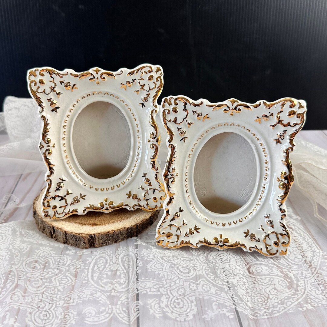Elegant Porcelain Picture Frames, Vintage Set Gold Trimmed Frames, 1930 ...