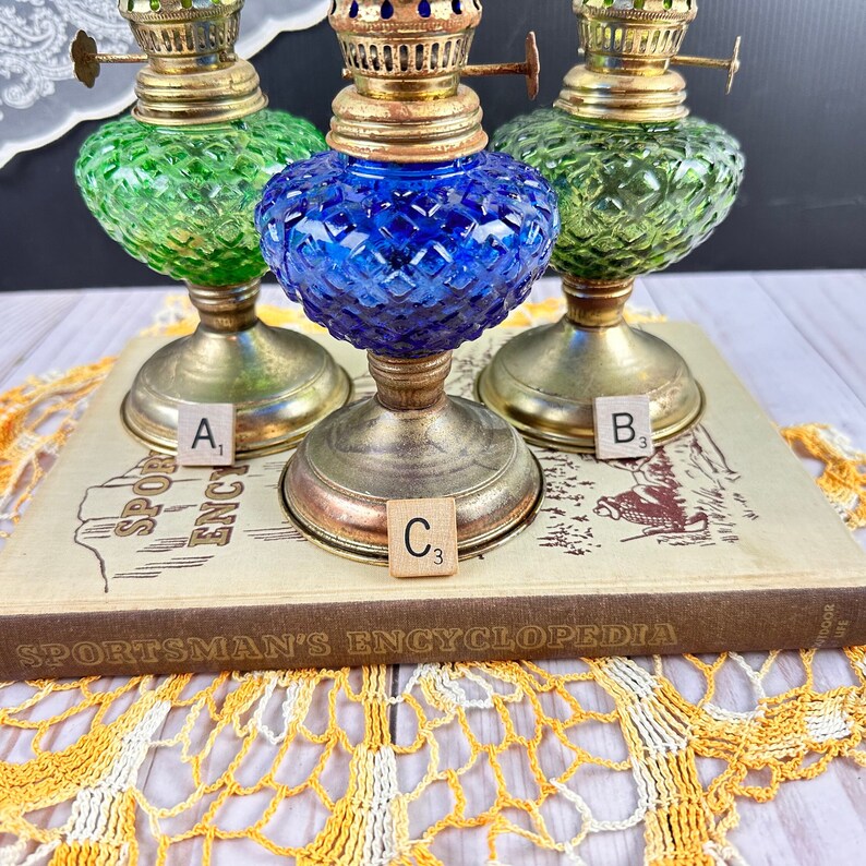 Small Antique Green Glass Oil Lamp Vintage Kerosene Lamp With Globe Boho Green Lighting And