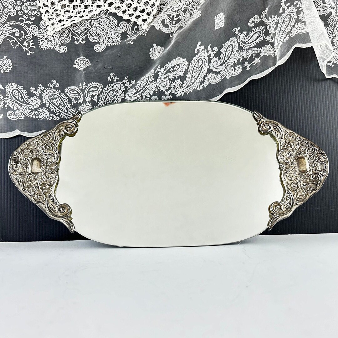 Godinger Silver Vanity Mirror Tray, Vintage Oval Vanity Tray With ...