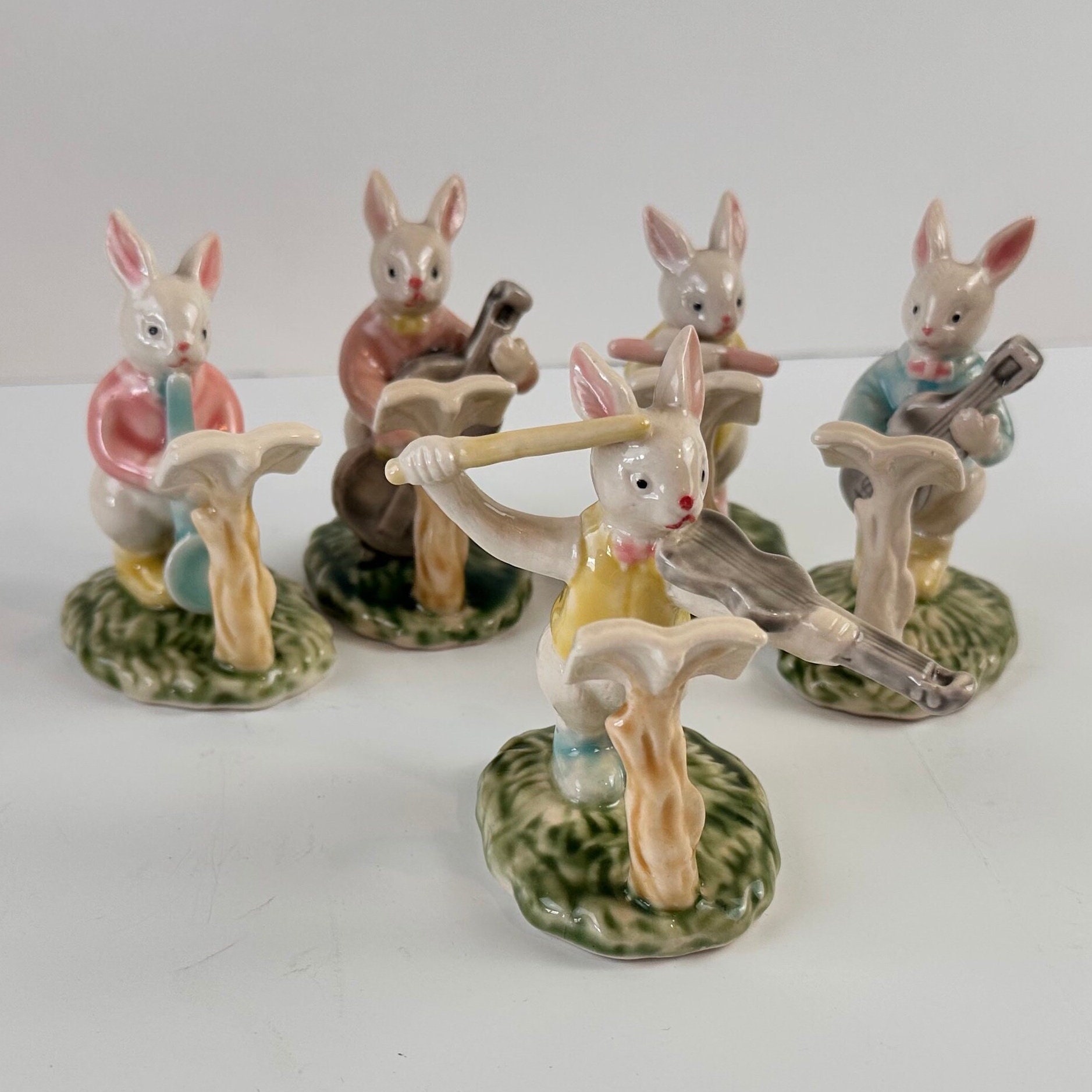 Porcelain Rabbit Figurines, Set of 5 Rabbits in Orchestra, Gift for ...