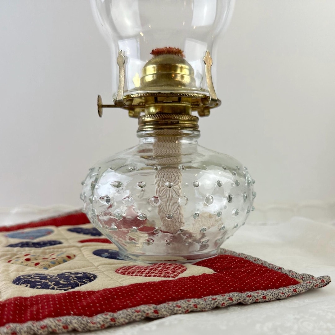 Vintage Clear Glass Hobnail Oil Lamp, Clear Kerosene Lamp With Chimney ...
