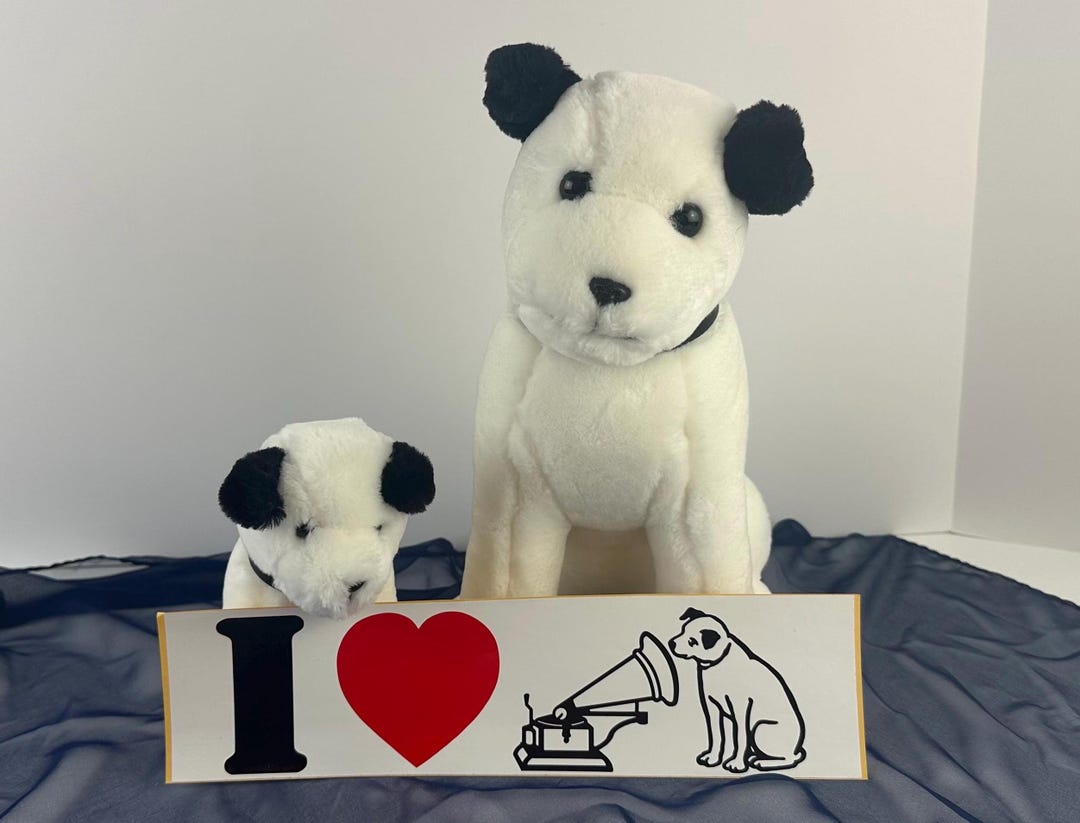 Vintage RCA Stuffed Plush Nipper Dog, 12" Black and White Terrier With ...