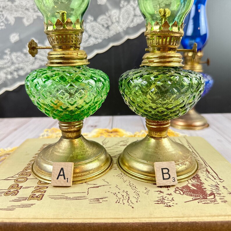 Small Antique Green Glass Oil Lamp Vintage Kerosene Lamp With Globe Boho Green Lighting And