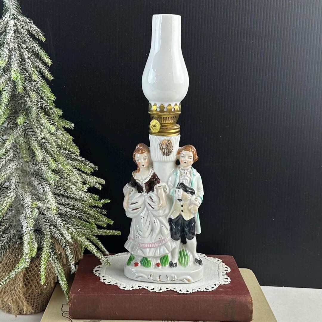 Vintage Oil Lamp, Vintage Man and Woman Statue, Kerosene Lighting for ...