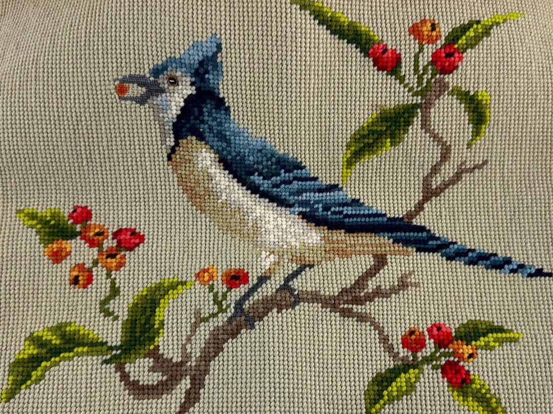 Vintage Embroidered Crewel Bird Art: 1970s Wall Decor, Ready to Frame ...