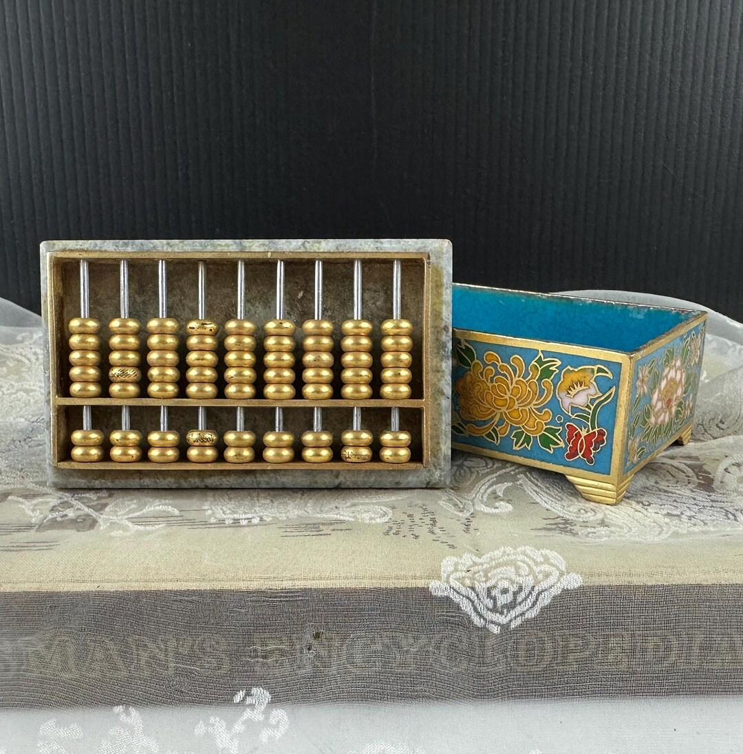 Vintage Miniature Brass Abacus, Chinese Enameled Cloisonne Metal Box ...