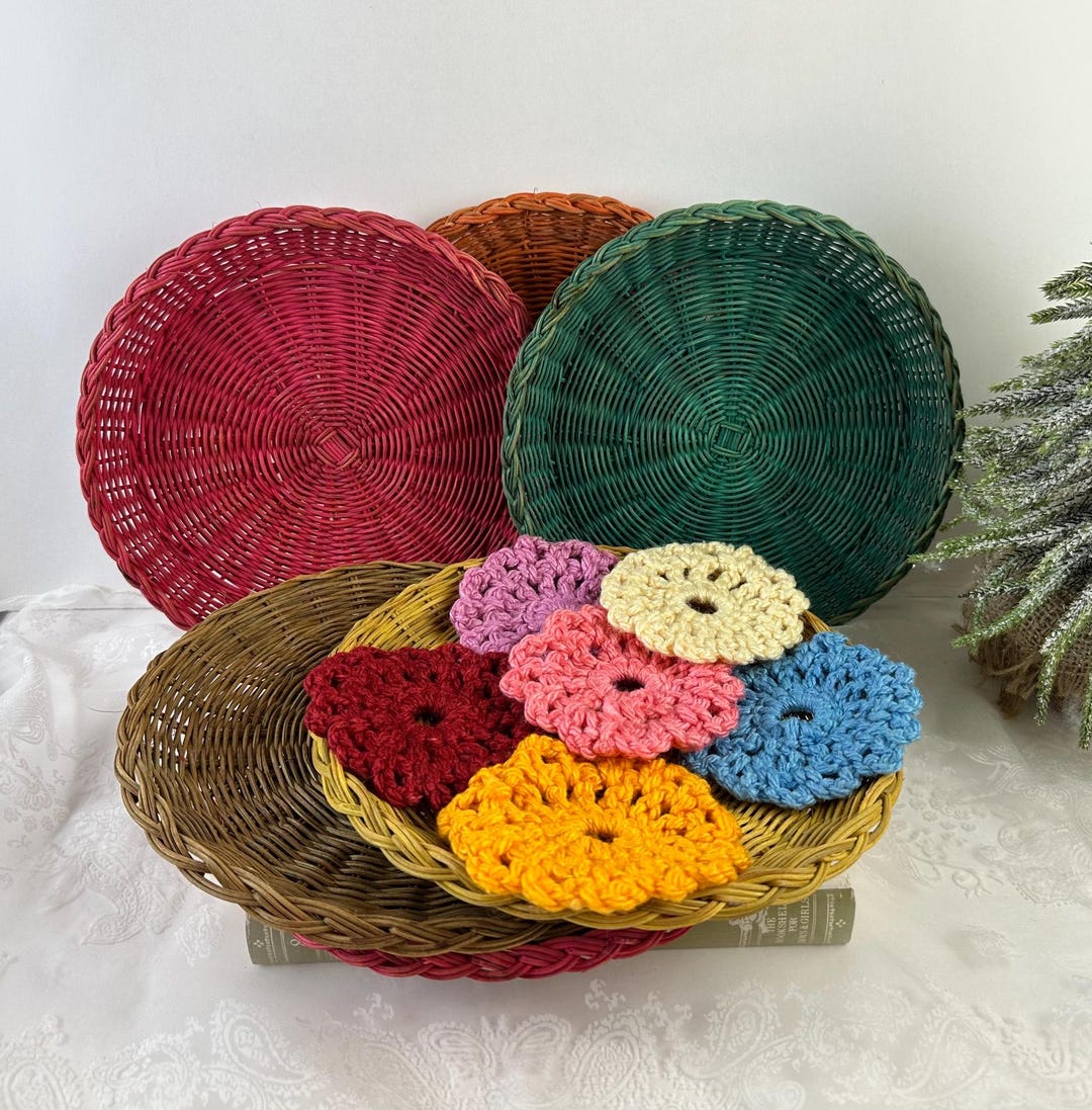 Vintage Set of Wicker Paper Plate Holders, Wicker Kitschy Kitchen Decor ...