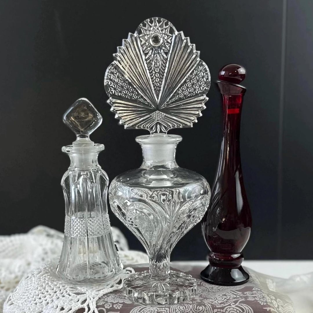 Choice of Vintage Perfume Bottles, Crystal and Red Glass Decanters ...