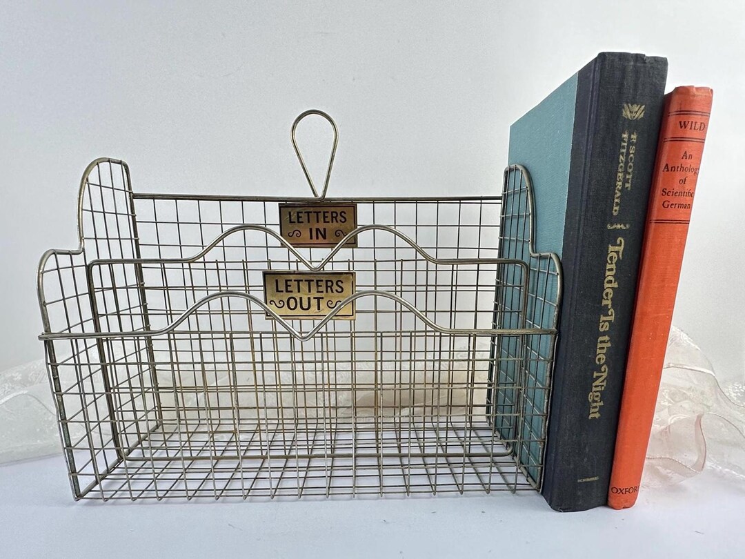 Vintage Gold Metal Wire Letter Holder, Two Slotted Mail Desk Organizer ...