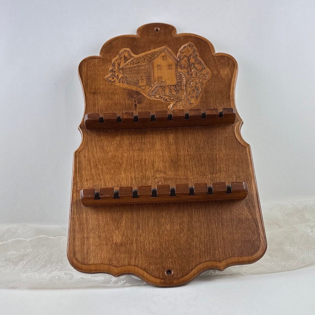 Vintage Wooden Spoon Rack, Carved Wood Water Wheel Mill, Spoon ...