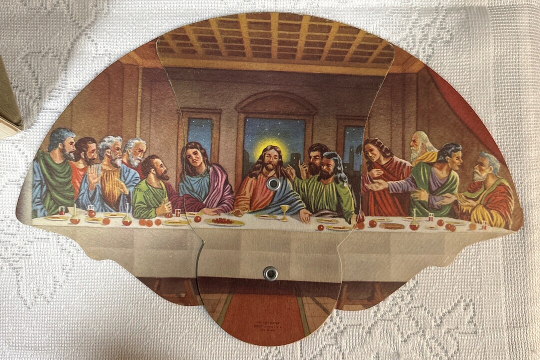 Vintage Advertising Fan, Portrait of the Last Supper, Religious ...