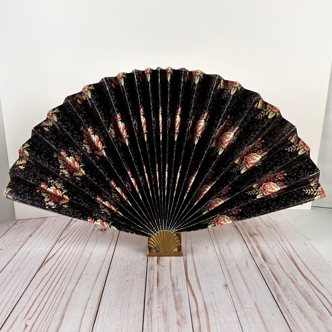 Vintage Paper Fan With Brass Base Victorian Home Decor - Etsy