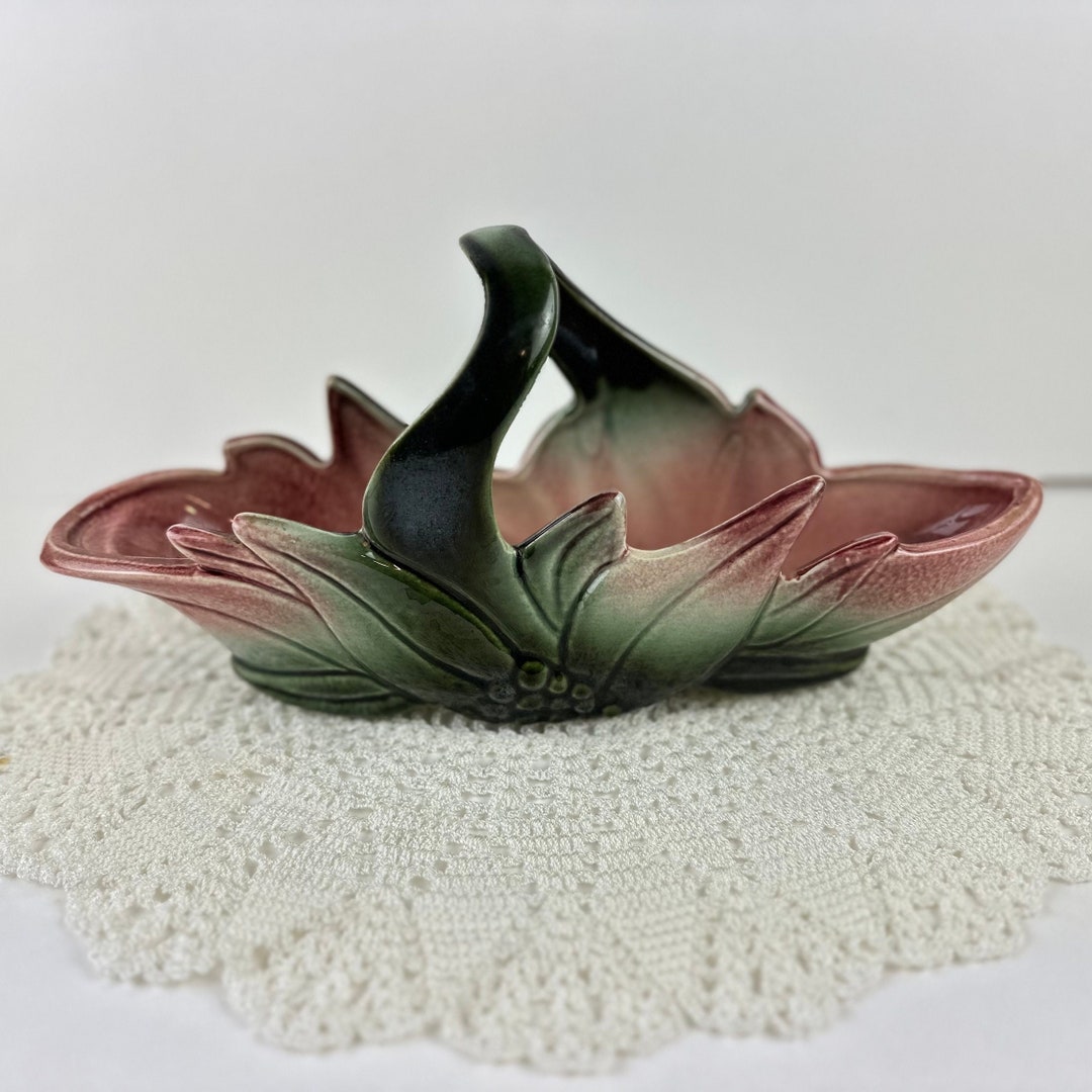 Vintage Hull Pottery Basket, Christmas Poinsettia Planter With Twisted ...
