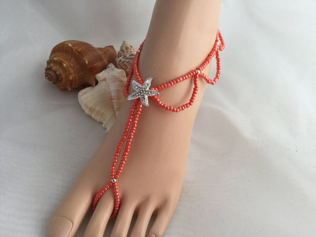 Coral Barefoot Sandals, Bridal Foot Jewelry, Starfish Barefoot Sandle ...