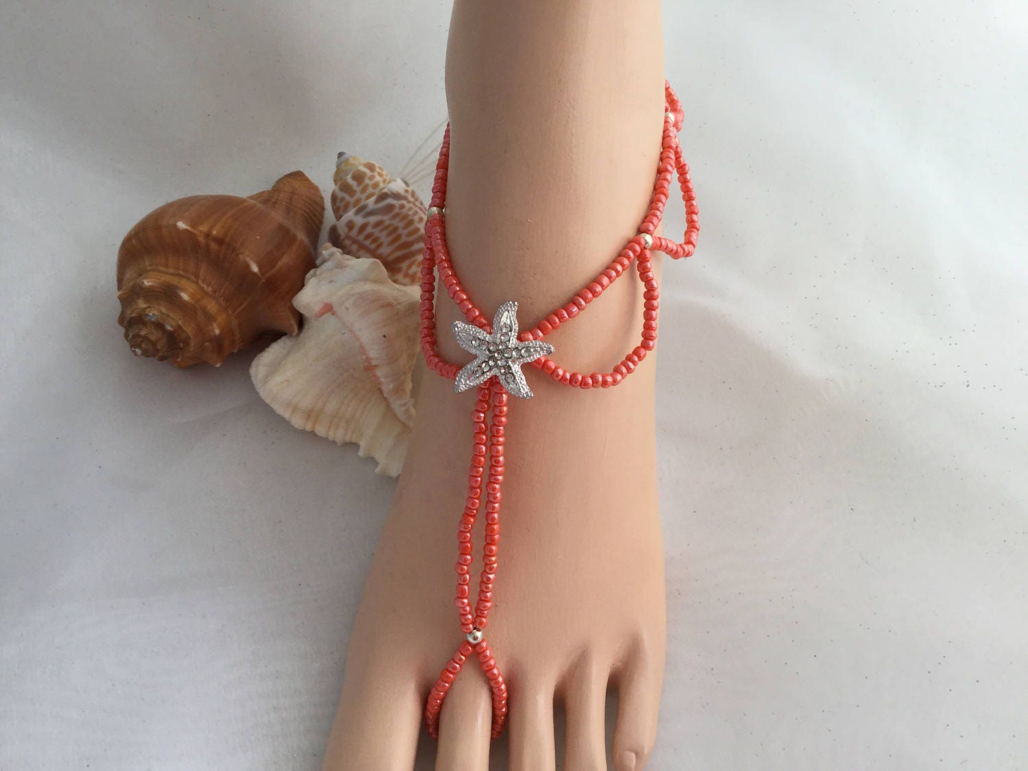 Coral Barefoot Sandals, Bridal Foot Jewelry, Starfish Barefoot Sandle ...