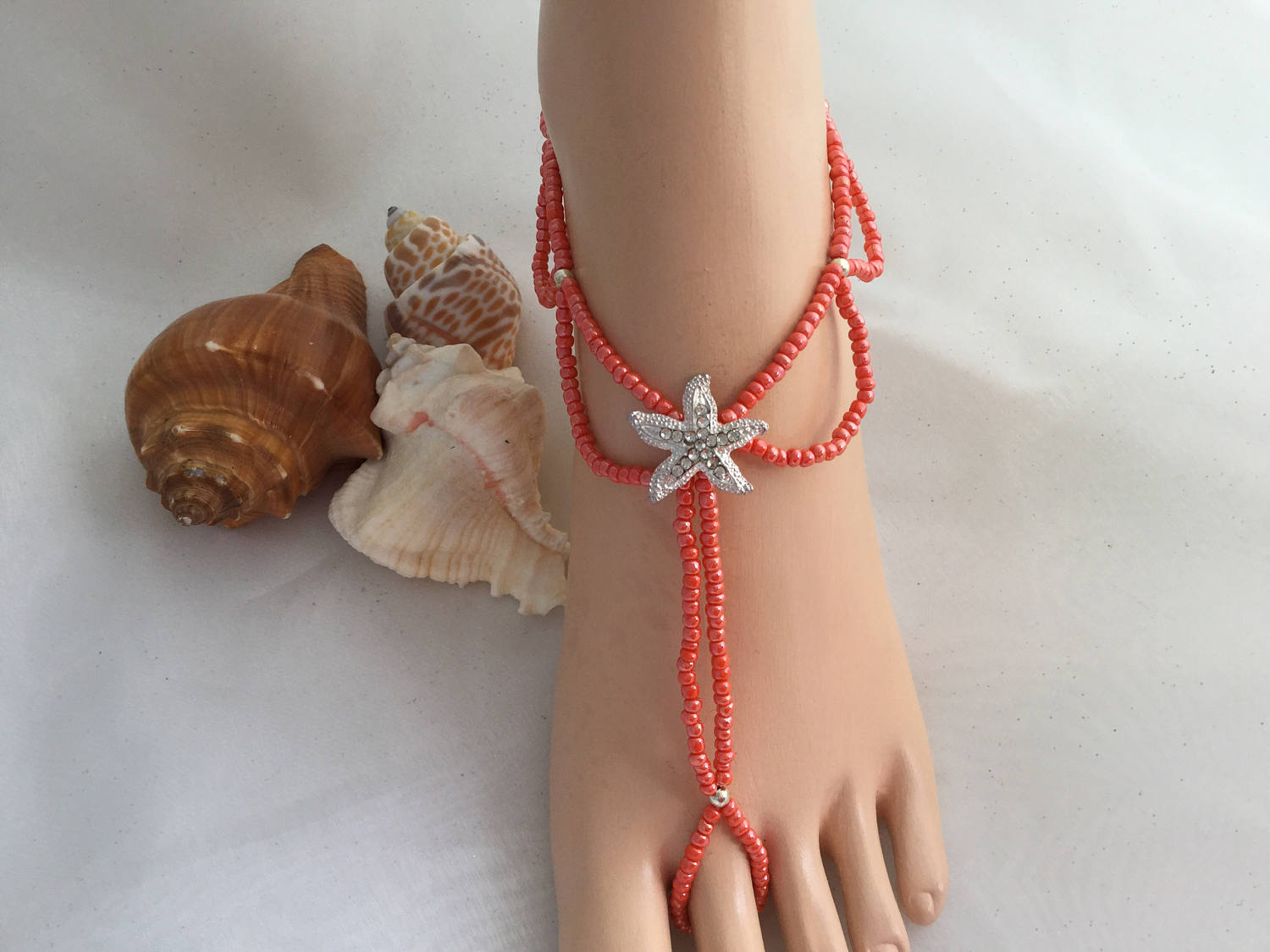 Coral Barefoot Sandals, Bridal Foot Jewelry, Starfish Barefoot Sandle ...