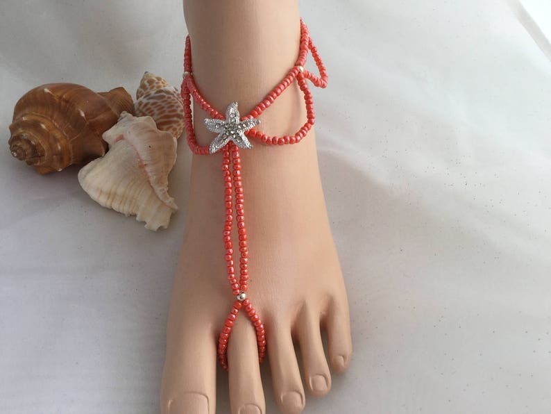 Coral Barefoot Sandals, Bridal Foot Jewelry, Starfish Barefoot Sandle ...