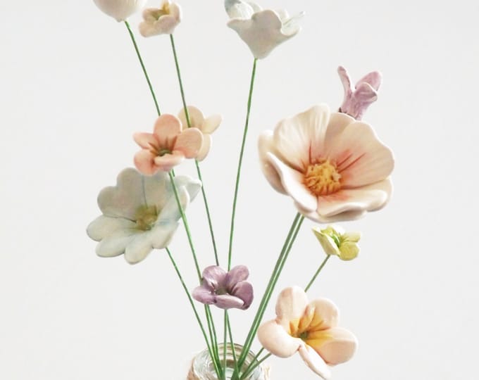 Ceramic Flowers - 10 Pastel Handmade Teeny Tiny Baby Pottery Clay ...