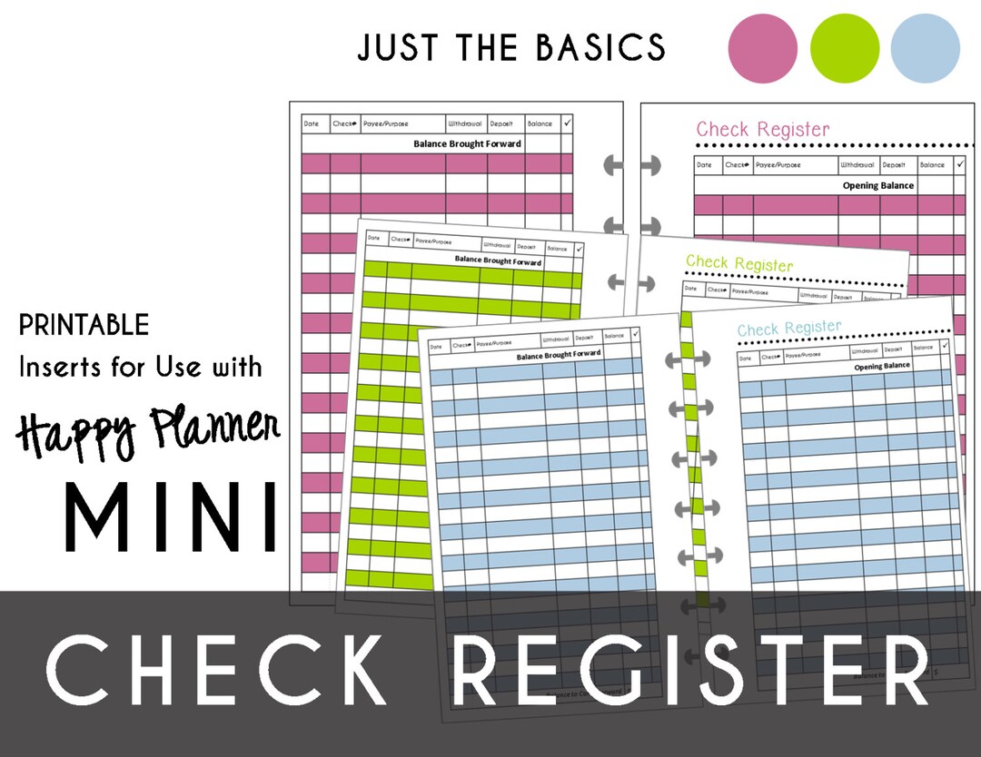 Mini Happy Planner CHECK REGISTERS Just the Basics: Raspberry - Etsy