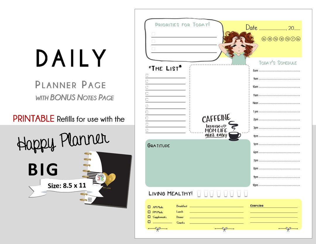 BIG Happy Planner DAILY Printable With Notes for Create365 Mambi Me ...