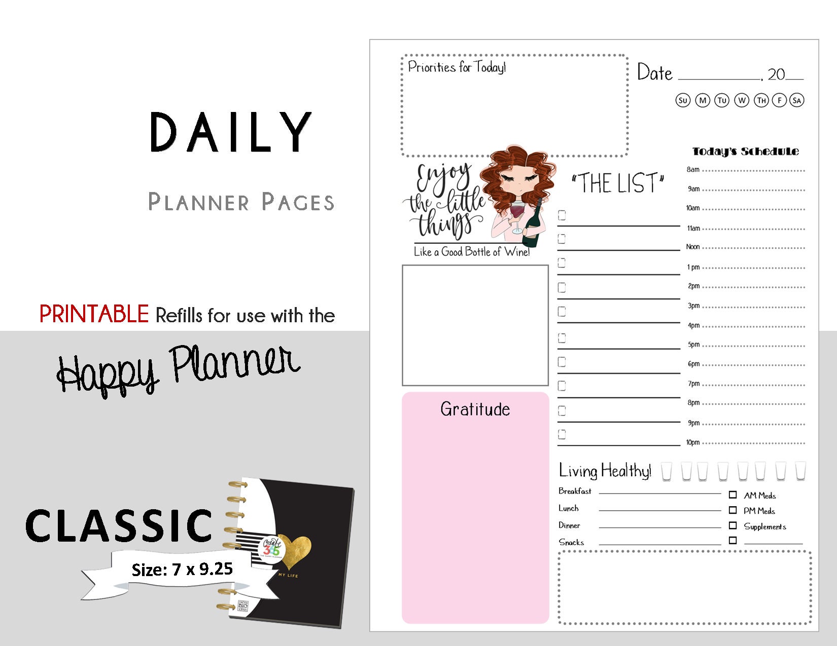 CLASSIC Happy Planner DAILY Printable with Notes for Create365 | Etsy