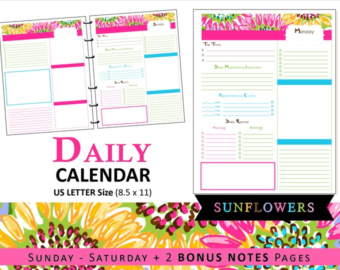 Lilly Inspired Daily Calendar Planner Refills & Bonus Notes Printable ...
