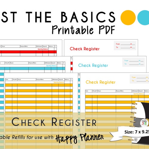 Happy Planner PRINTABLE Check Register Planner Inserts PDF - Etsy
