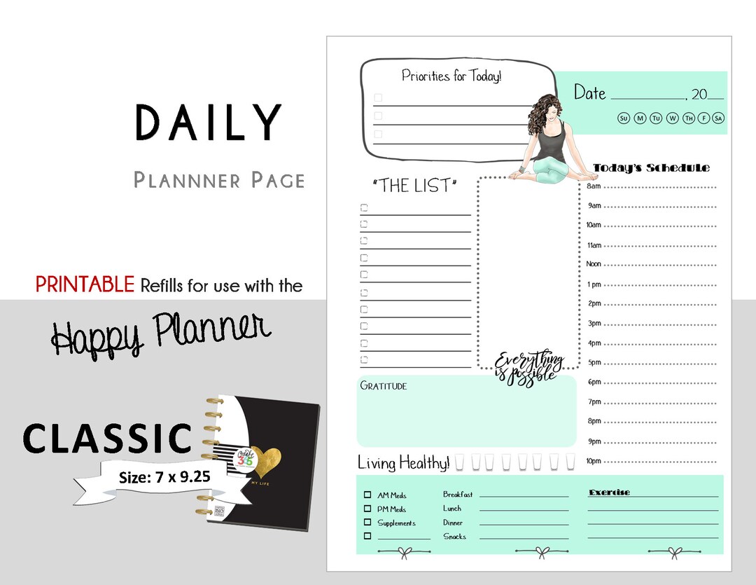 CLASSIC Happy Planner DAILY Printable With Notes for Create365 | Mambi ...