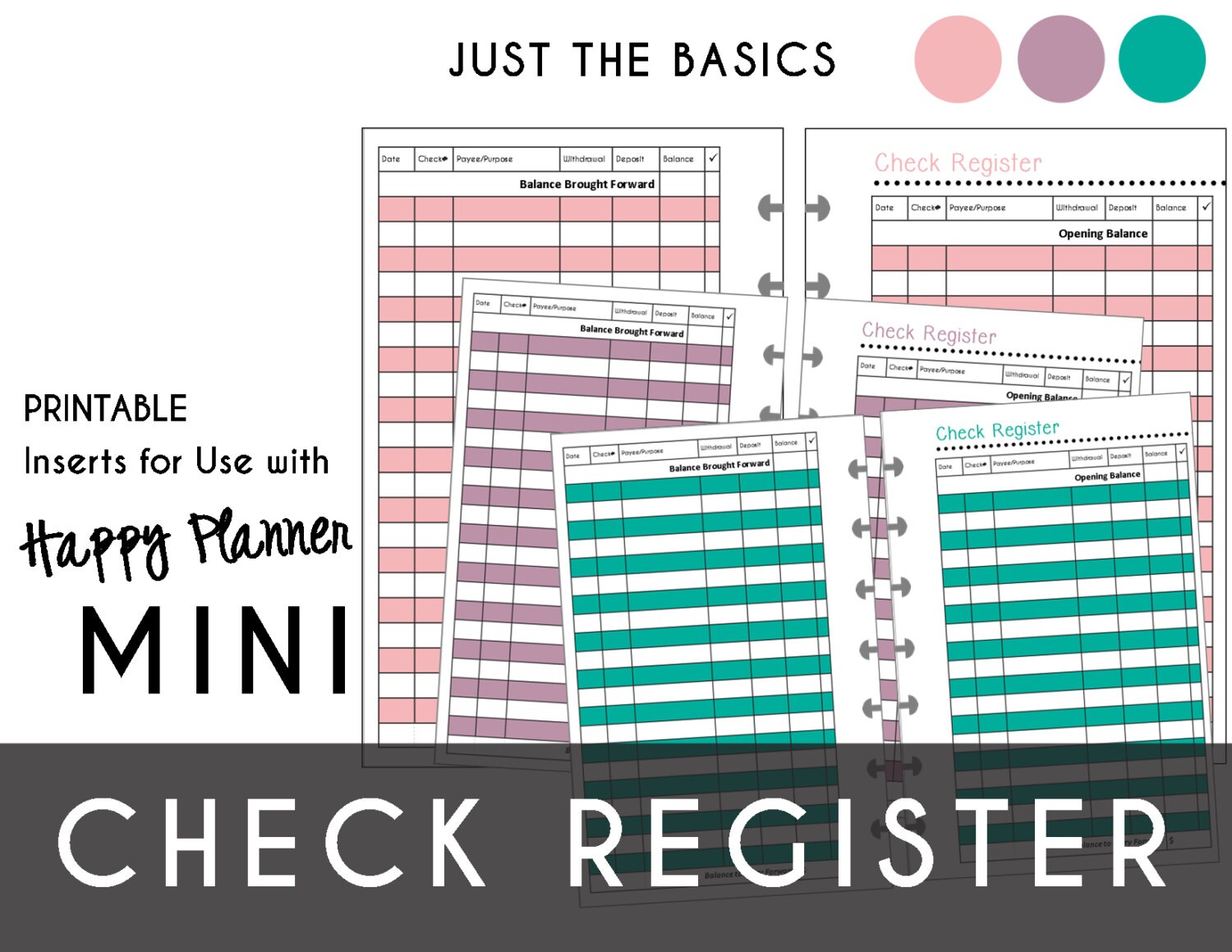 Mini Happy Planner CHECK REGISTERS Just the Basics: Pink - Etsy