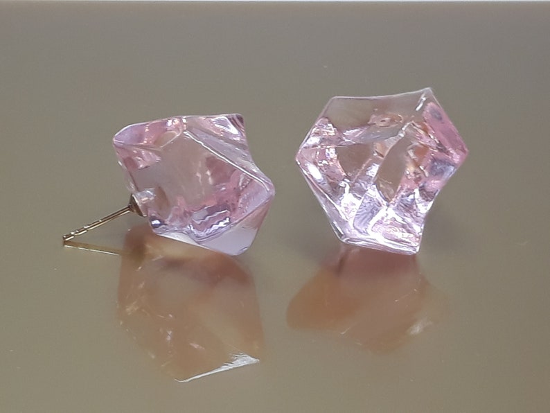 Pink Ice rock earrings Clear lucite earrings Pink studs | Etsy